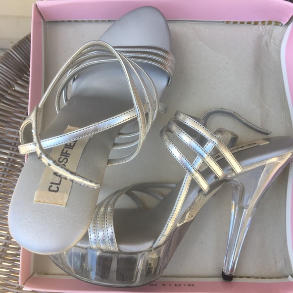 Classified | Shoes | Hot Silver And Clear Stiletto Platform Heels ...